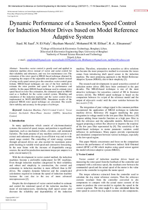 pdf dynamic performance of a sensorless speed control for induction motor drives based on