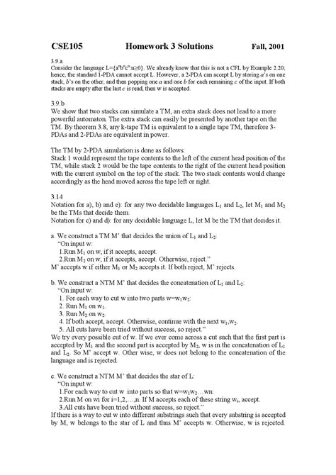 homework 3 solutions introduction to theory of computation cse 105 docsity