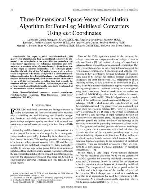 pdf three dimensional space vector modulation algorithm for four leg multilevel converters