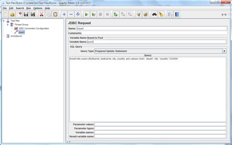 jdbc configuration and parameterization in jmeter