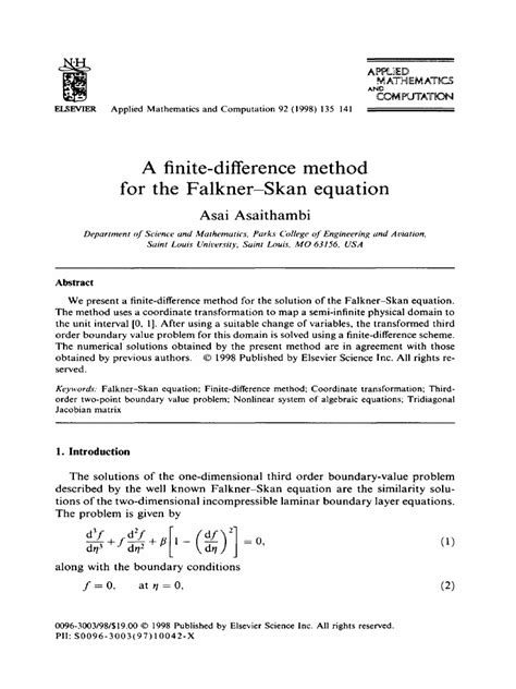 a finite difference method for the falkner skan equation pdf boundary layer equations