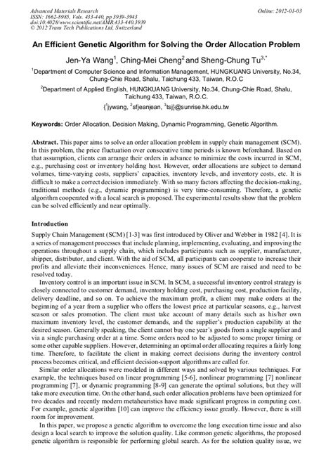 an efficient genetic algorithm for solving the order allocation problem scientific