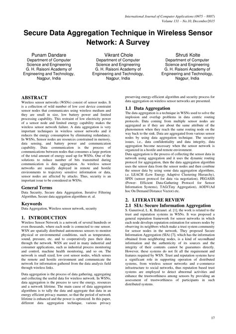 pdf secure data aggregation technique in wireless sensor network a survey