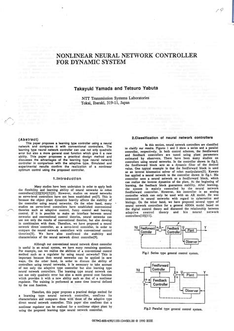 pdf nonlinear neural network controller for dynamic system