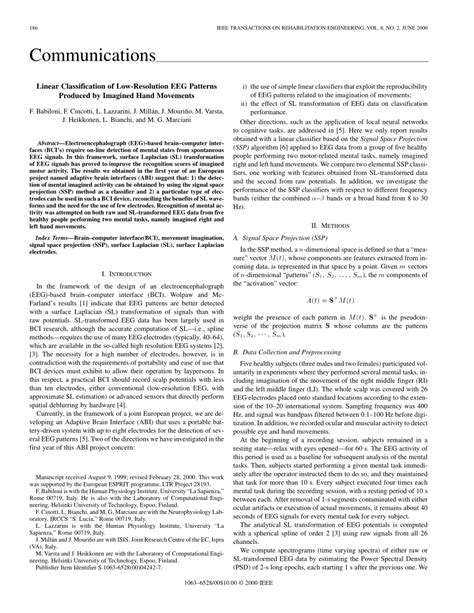 pdf linear classification of low resolution eeg patterns produced by imagined hand movements