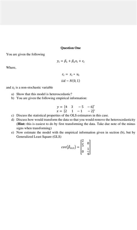 solved question one you are given the following yi b1