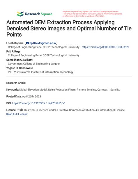 pdf automated dem extraction process applying denoised stereo images and optimal number of tie