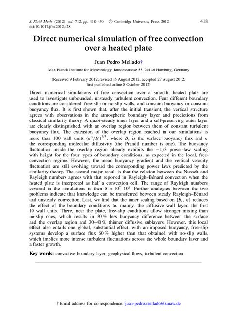 pdf direct numerical simulation of free convection over a heated plate