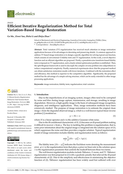 pdf efficient iterative regularization method for total variation based image restoration