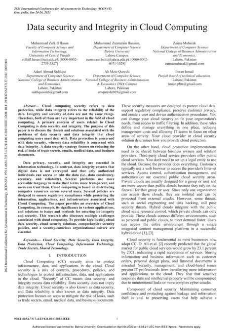 pdf data security and integrity in cloud computing