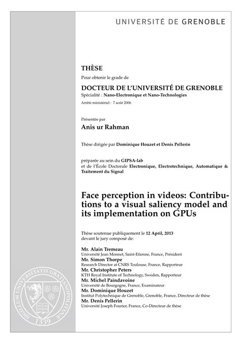 pdf face perception in videos contributions to a visual saliency model and its implementation