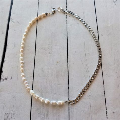 Pearl Necklace For Men Half Pearl Necklace For Men Pearl Etsy Uk