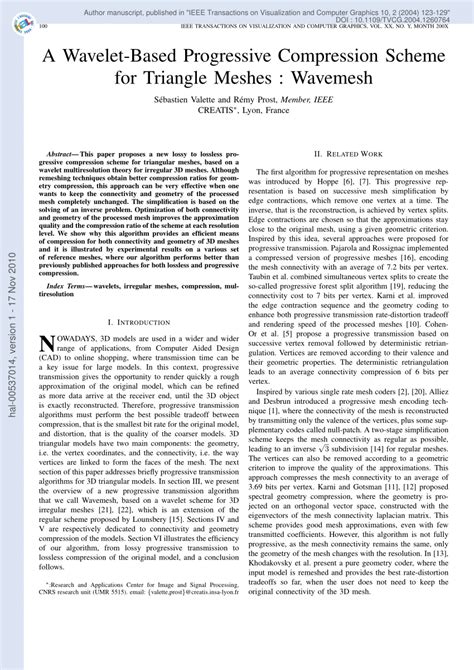 pdf a wavelet based progressive compression scheme for triangle meshes wavemesh
