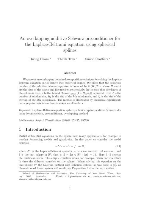 pdf an overlapping additive schwarz preconditioner for the laplace beltrami equation using