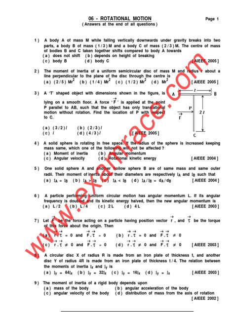 rotational motion mcq pdf rotation around a fixed axis angular momentum