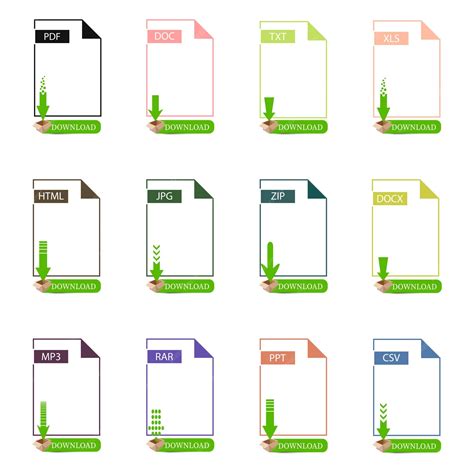 premium vector vector file extensions icons set docx html zip csv ppt xls rar pdf mp3 txt