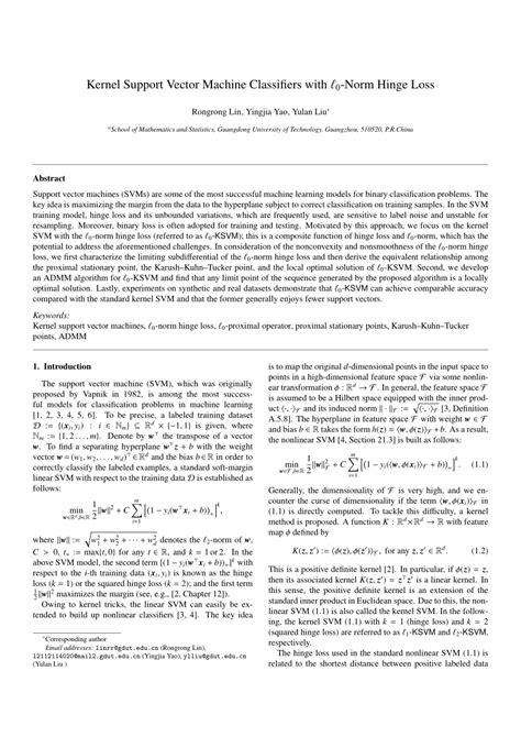 pdf kernel support vector machine classifiers with ℓ 0 norm hinge loss