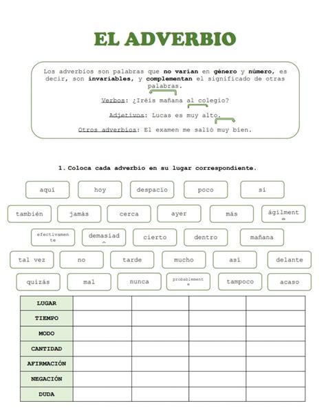 Ficha Pdf Online De ADVERBIOS Para QUINTO PRIMARIA Ejercicios De