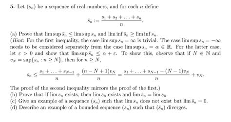 solved 5 let sn be a sequence of real numbers and for