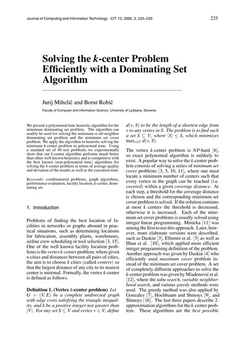 pdf solving the k center problem efficiently with a dominating set algorithm