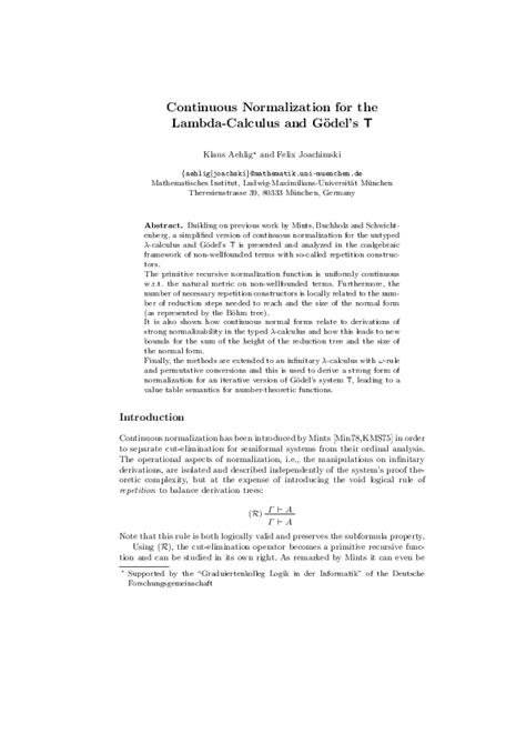 pdf continuous normalization for the lambda calculus and gödel s klaus aehlig