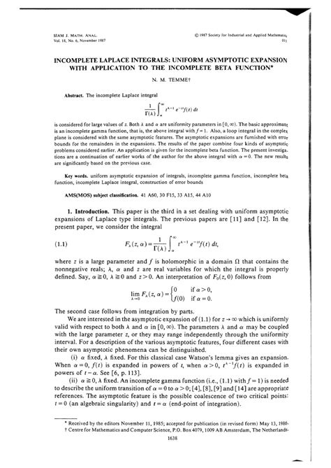 pdf incomplete laplace integrals uniform asymptotic expansion with application to the
