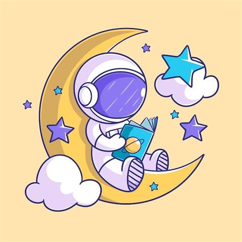 Premium Vector Astronaut Is Reading A Book On The Moon Astronaut
