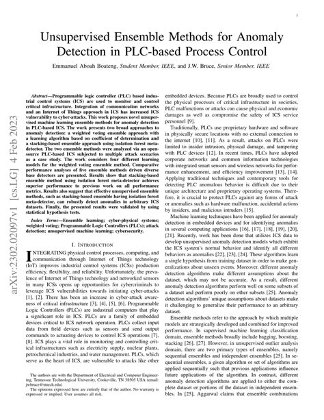 pdf unsupervised ensemble methods for anomaly detection in plc based process control