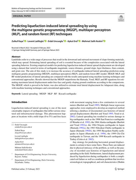 pdf predicting liquefaction induced lateral spreading by using the multigene genetic
