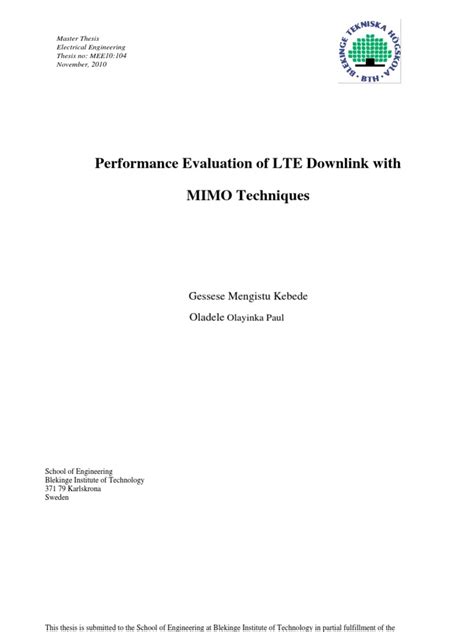 performance evaluation of lte downlink with mimo techniques pdf mimo orthogonal frequency