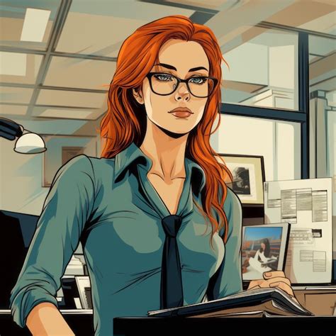 Premium Photo Pensive Red Headed Lady In Comic Book Style Office