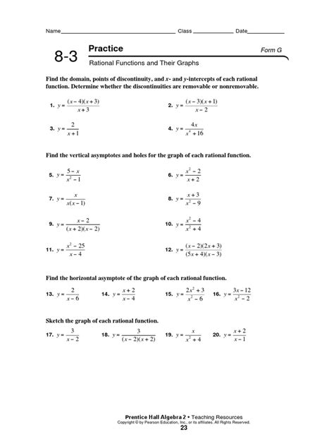 practice rational functions and their graphs pdf asymptote functions and mappings
