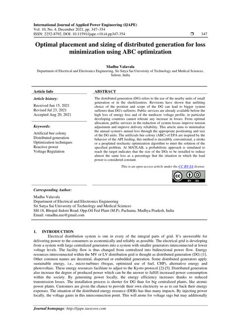 pdf optimal placement and sizing of distributed generation for loss minimization using abc