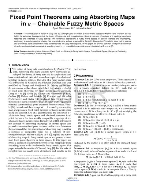 pdf fixed point theorems using absorbing maps in ε chainable fuzzy metric spaces