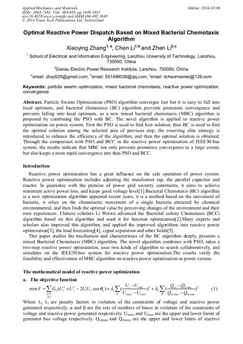 optimal reactive power dispatch based on mixed bacterial chemotaxis algorithm scientific