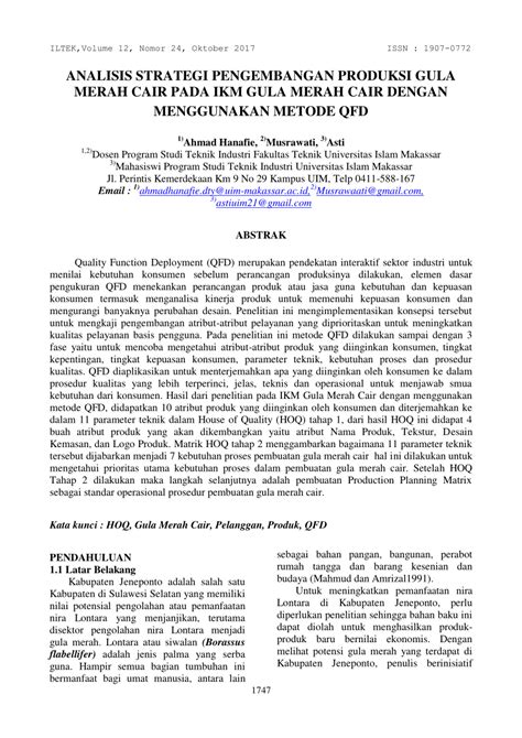 PDF ANALISIS STRATEGI PENGEMBANGAN PRODUKSI GULA MERAH CAIR PADA IKM
