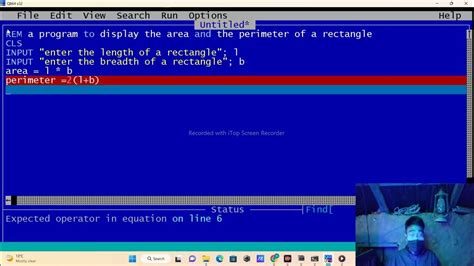 qbasic program to display the area and perimeter of a rectangle youtube