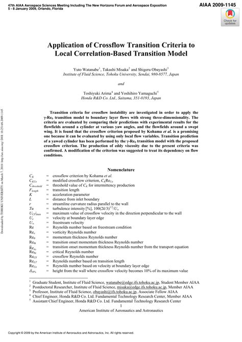pdf application of crossflow transition criteria to local correlation based transition model