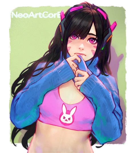 Safebooru 1girl Breasts Brown Hair Cleavage Clothes Lift Dva Overwatch Headphones Lips Logo
