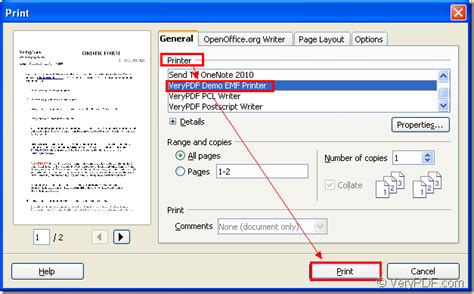 Print OpenOffice Documents Of ODT To EMF VeryPDF Knowledge Base