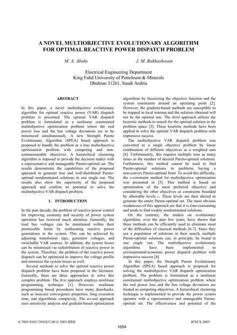 pdf a novel multiobjective evolutionary algorithm for optimal reactive power dispatch problem