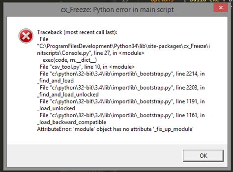 error message when opening python program created with cx freeze stack overflow