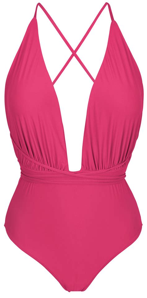 Fuchsia One Piece Swimsuit With Plunging Neckline New Vegas Olinda Rio De Sol