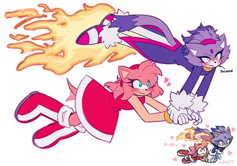 12498 Safe Artistminxinq Amy Rose Blaze The Cat Cat Hedgehog Blazamy Blushing