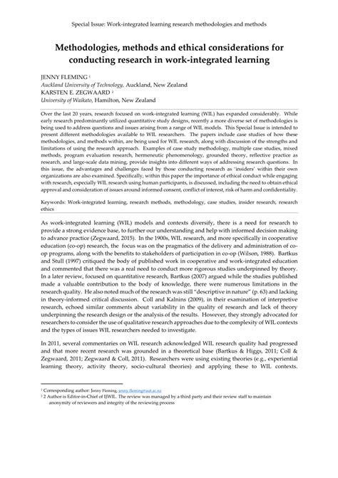 pdf methodologies methods and ethical considerations for conducting research in work