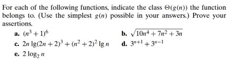 solved for each of the following functions indicate the