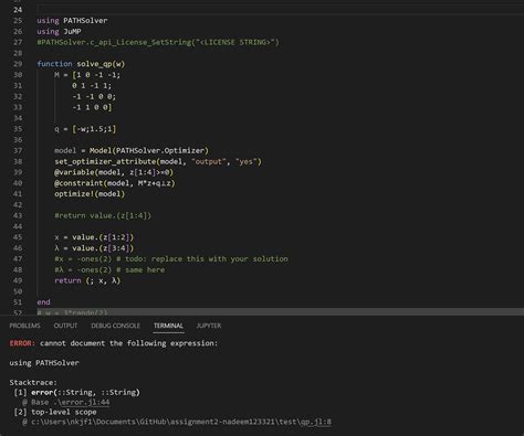 error cannot document the following expression using pathsolver optimization mathematical