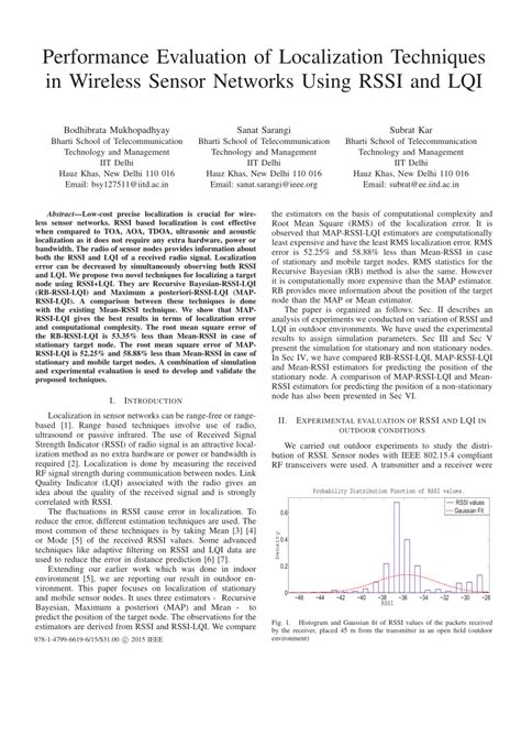 pdf performance evaluation of localization techniques in wireless sensor networks using rssi