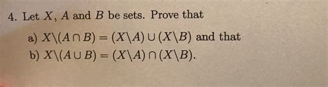 solved let x a and b be sets prove that x a intersection