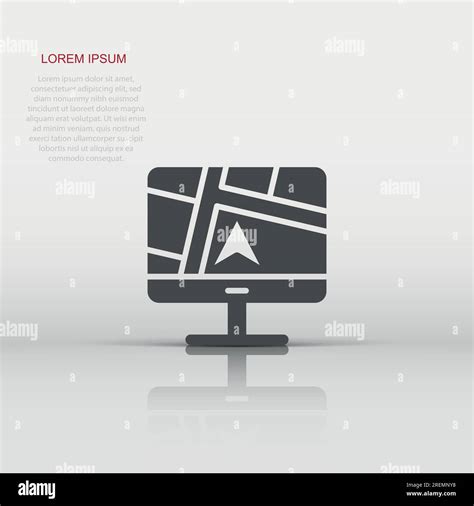 Computer Navigation Icon In Flat Style Monitor Pin Gps Vector